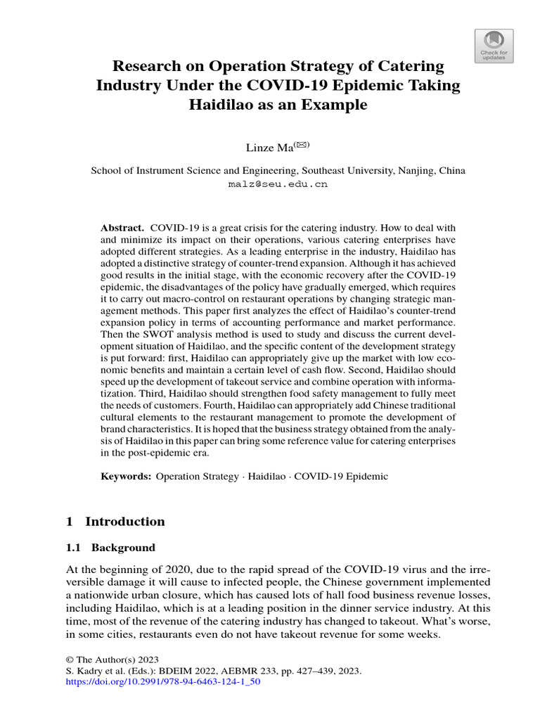 Research On Operation Strategy of Catering Industr | PDF | Swot ...