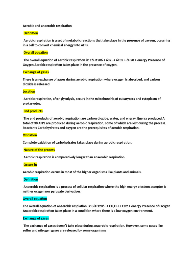 Aerobic vs. Anaerobic Respiration Explained | PDF