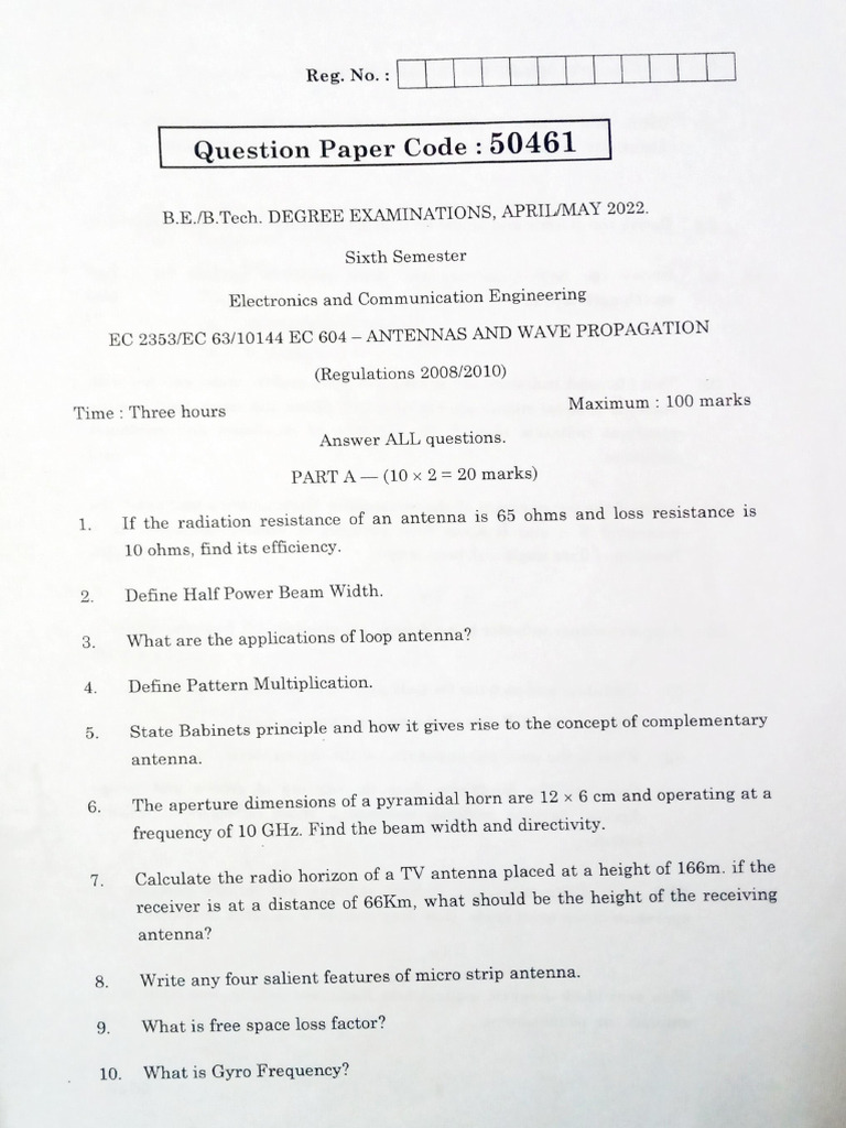 Antennas and Wave Propagation Ques Paper | PDF