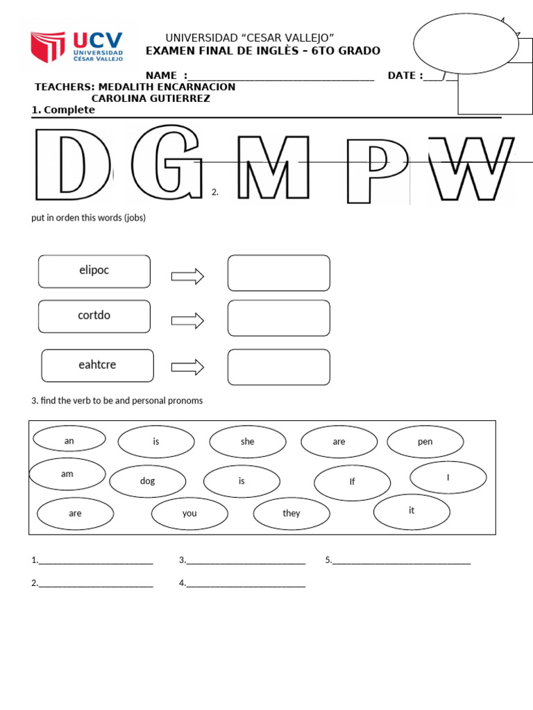 Final English Exam for 6th Grade | PDF