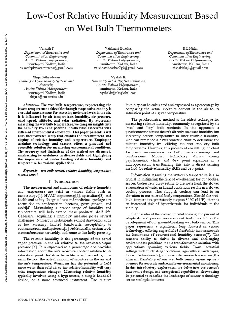Low-Cost Relative Humidity Measurement Based on Wet Bulb Thermometers ...