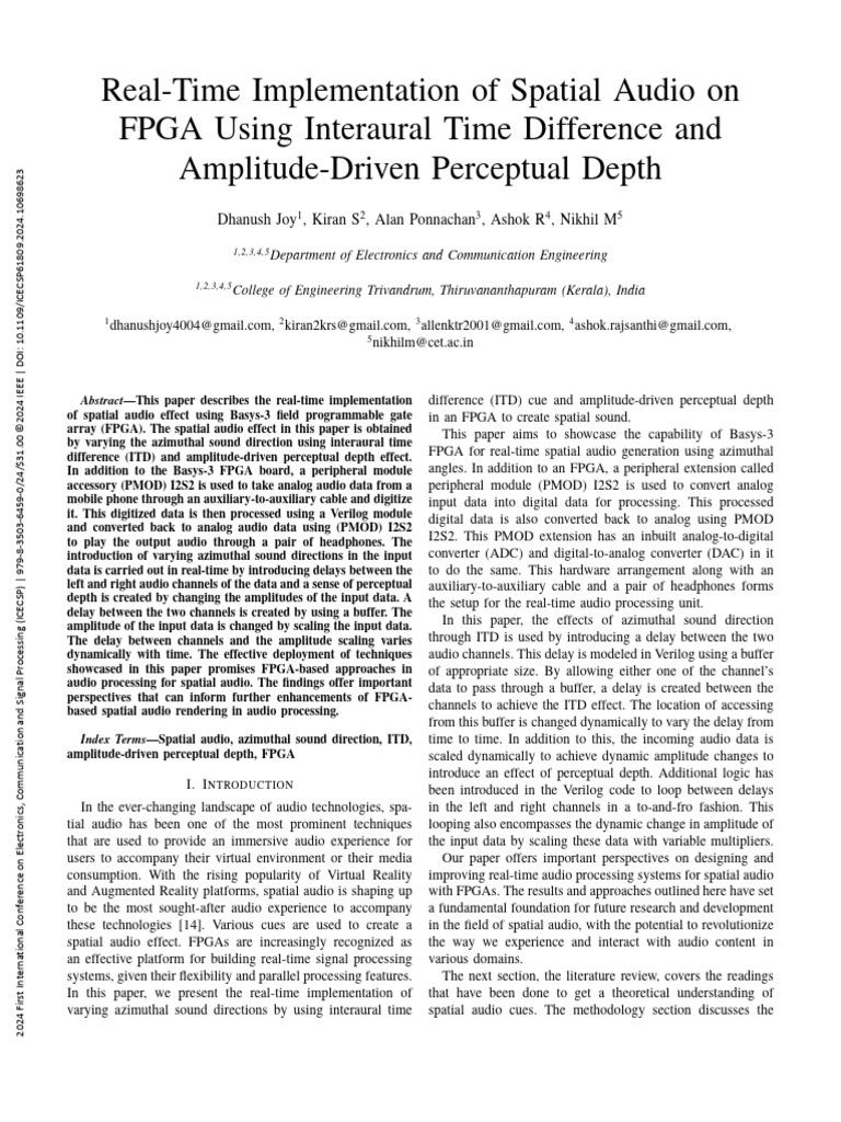 Real-Time Implementation of Spatial Audio On FPGA Using Interaural Time Difference and Amplitude ...