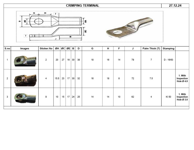 Crimping Terminal Specifications Guide | PDF