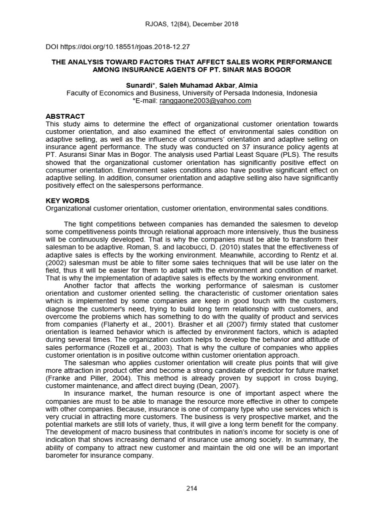 Factors Influencing Insurance Sales Performance | PDF | Sales ...