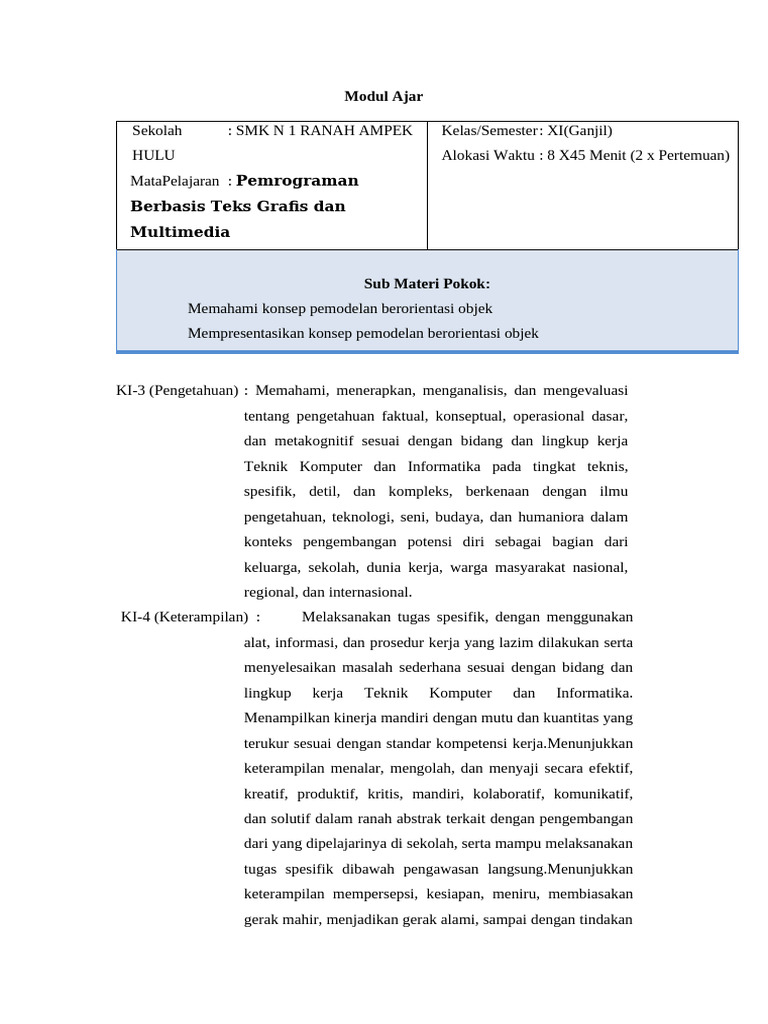 Modul Ajar PBTGM Xi RPL | PDF
