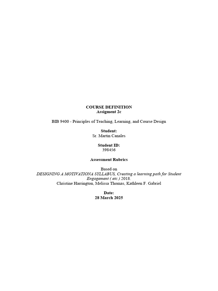 Assigment 2c - Course Definition MC | PDF | Jewish Eschatology | Jesus