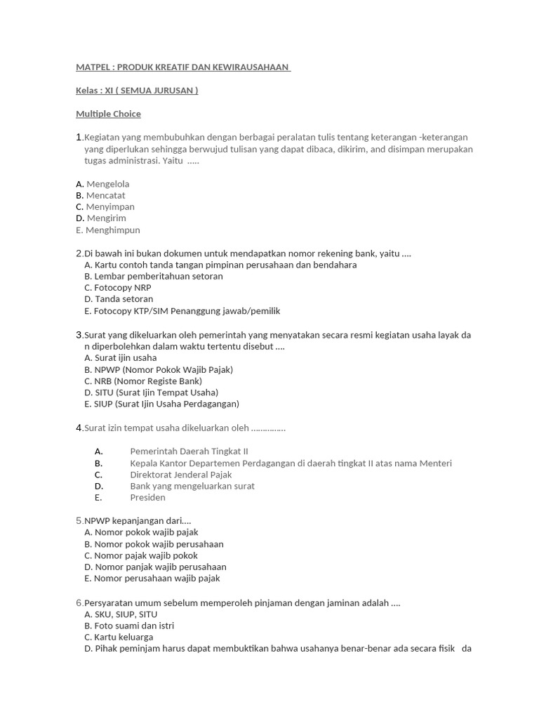 Latihan STS Genap PKK Xi 2025 | PDF