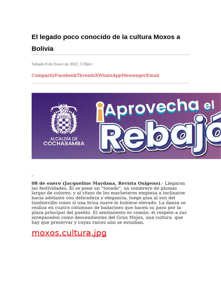 Legado de la Cultura Moxos en Bolivia | PDF | Pueblos Indígenas de las ...