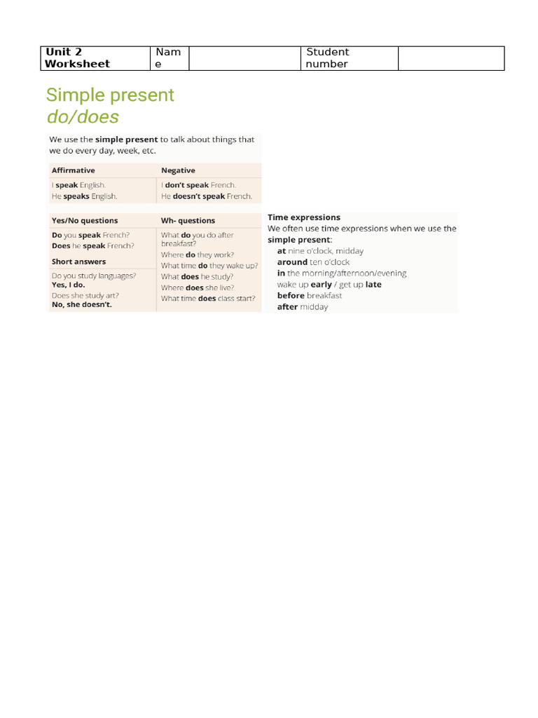 Unit 2 worksheet (1) - 副本 | PDF