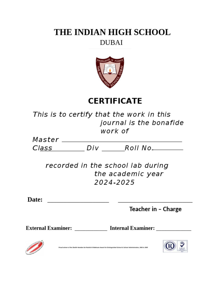 Indian High School Journal Certificate | PDF