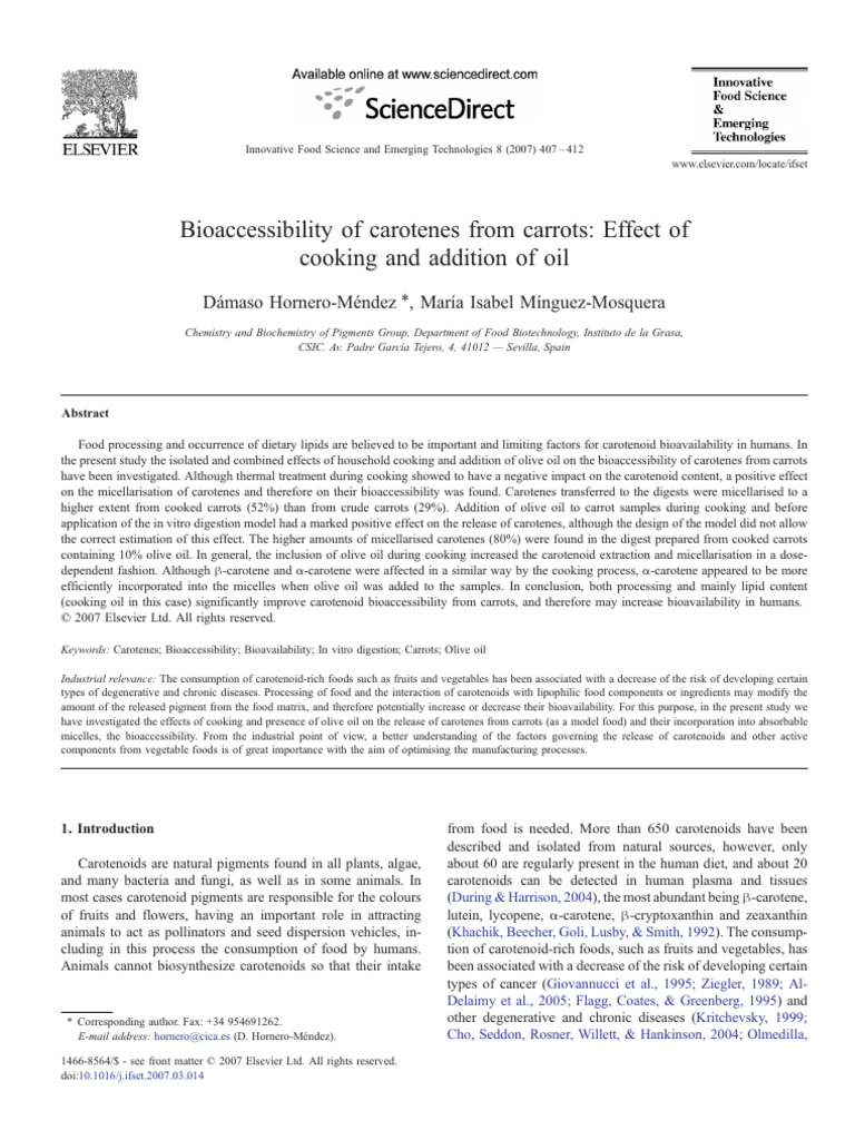 Bioaccessibility of Carotenes From Carrots Effect of Cooking and Addition of Oil | PDF ...