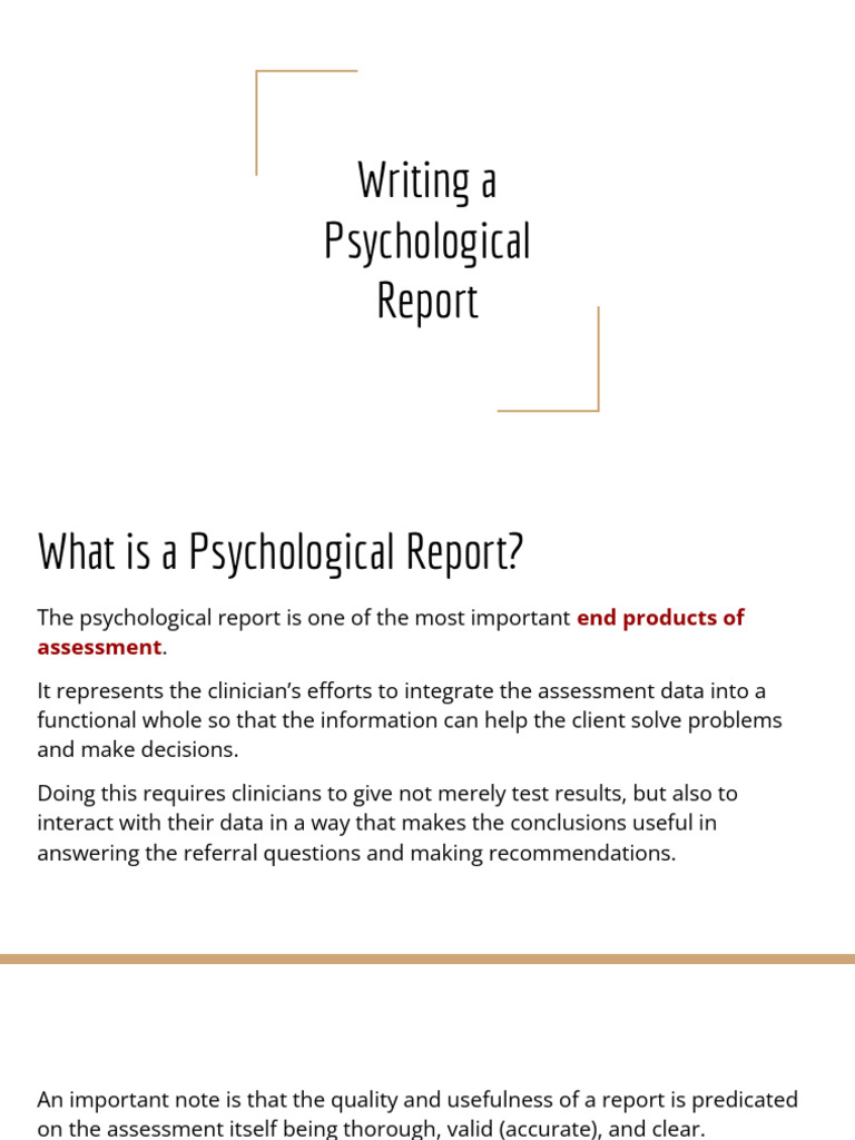 Guide to Writing a Psychological Report | PDF | Psychology | Evaluation
