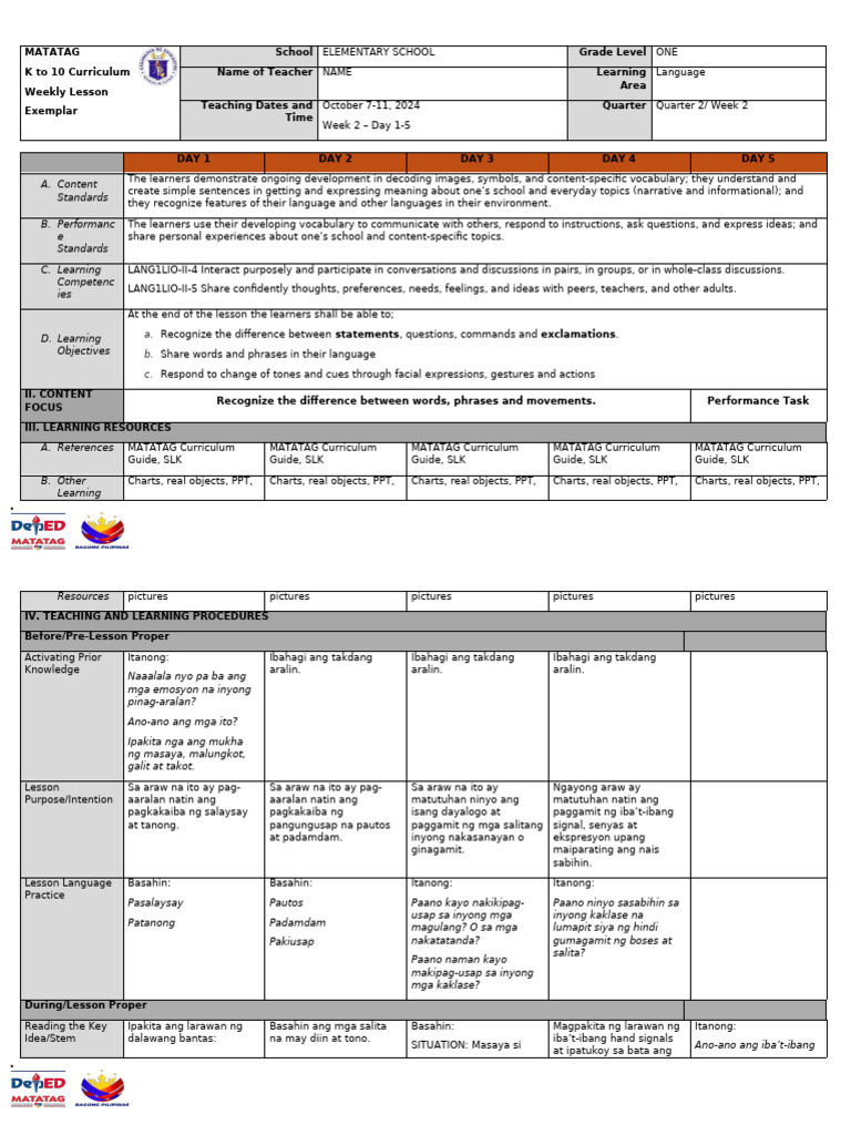 Q2-LE-MATATAG_WEEK2_Language | PDF