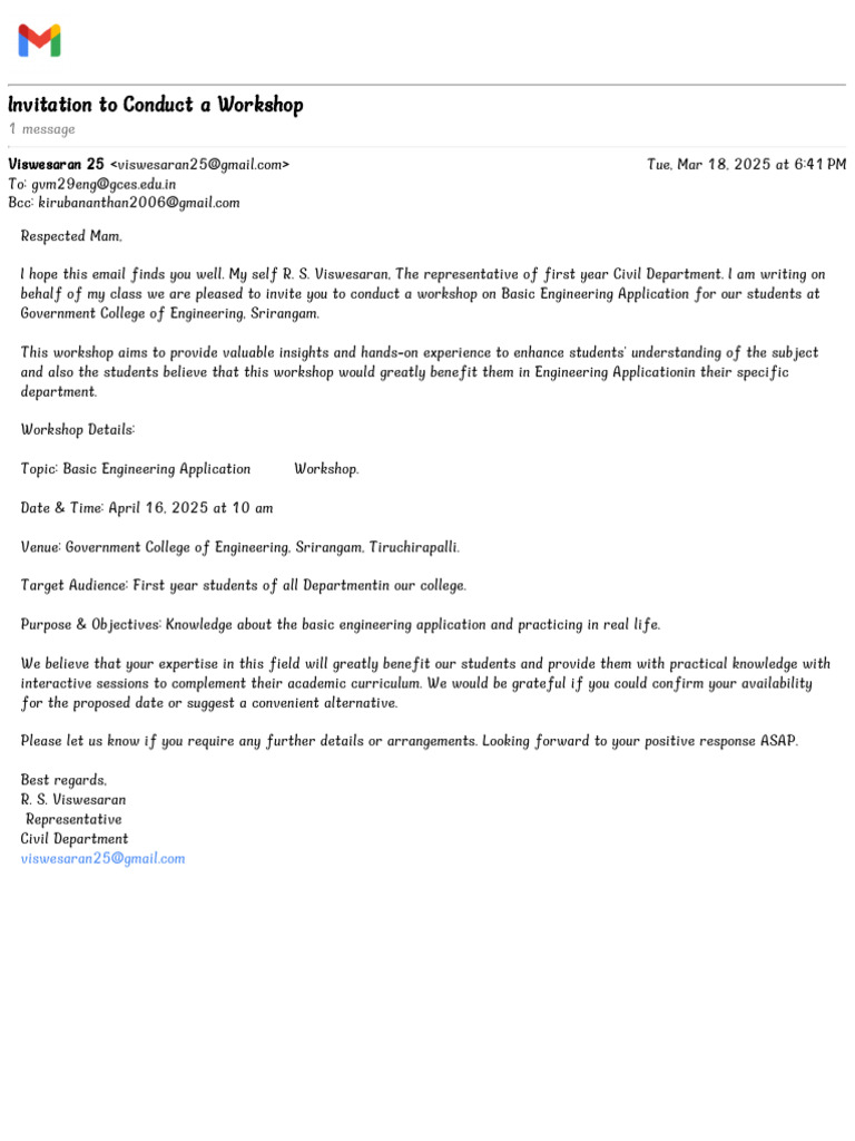 Workshop Invitation: Basic Engineering Application | PDF