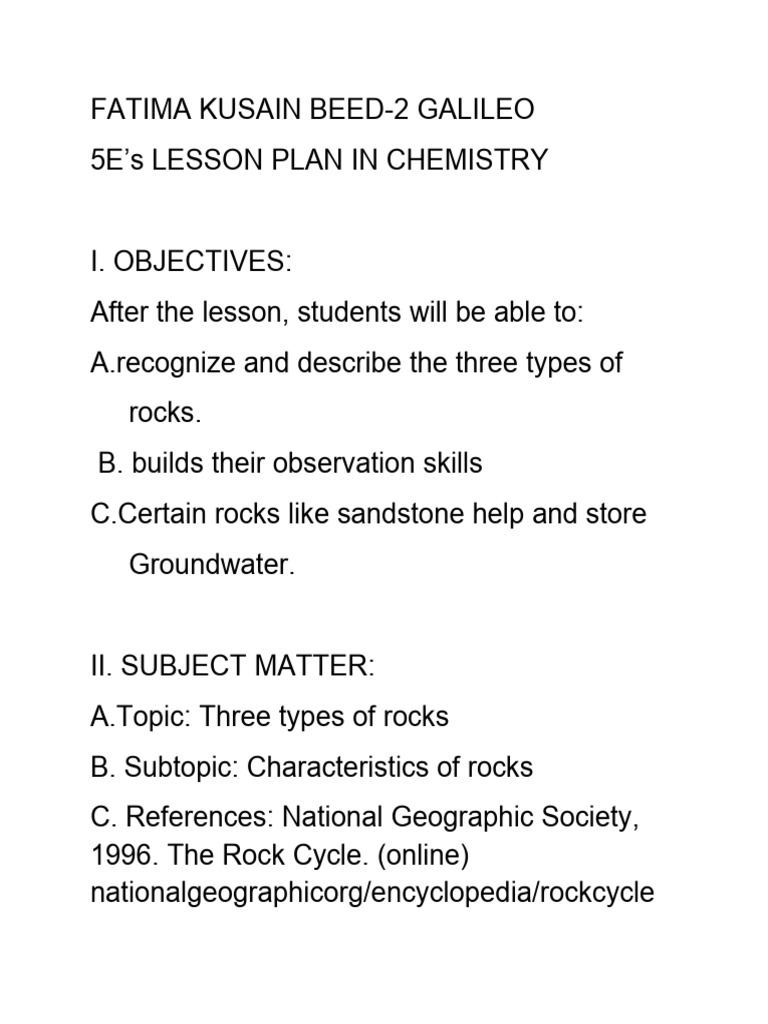 5e's LESSON PLA-WPS Office | PDF | Rock (Geology) | Sedimentary Rock