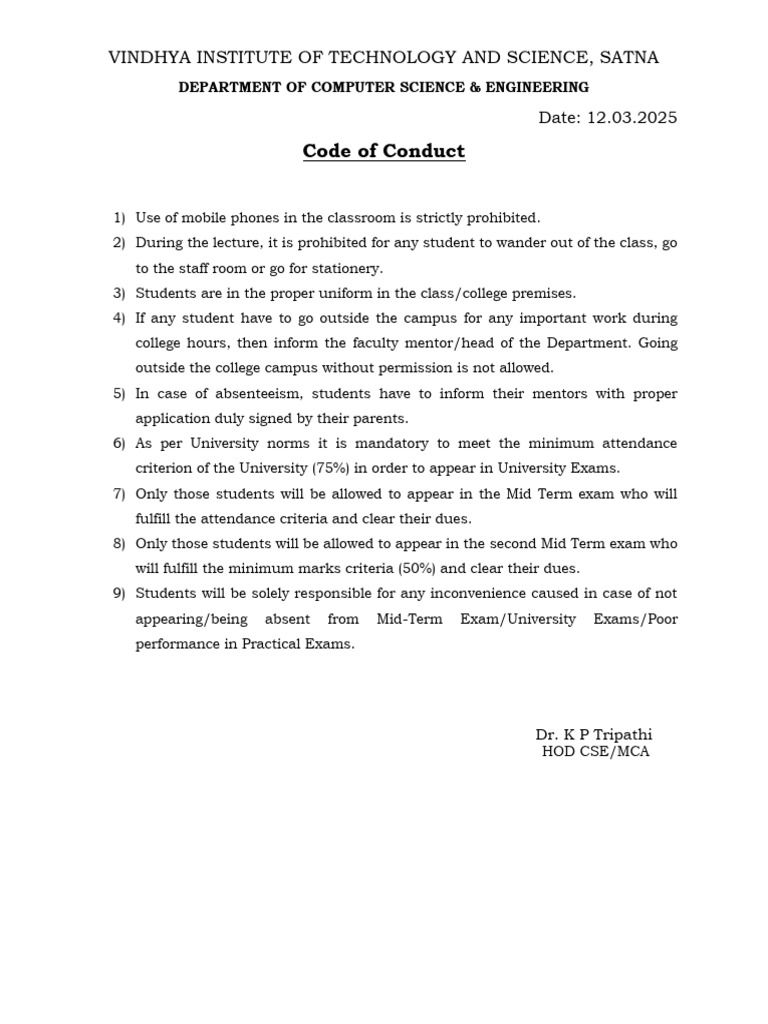 CSE Department Code of Conduct Guidelines | PDF