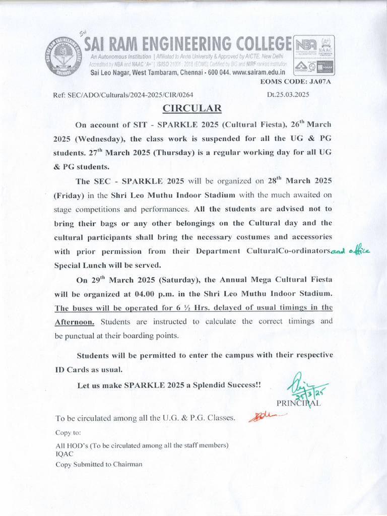 Sparkle 2025 - Circular - Instructions To The Students - Change of Bus ...