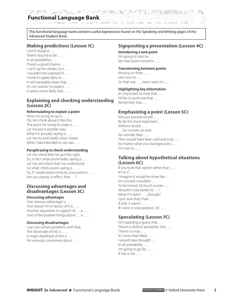 Insight2e Adv Functional Language Bank | PDF