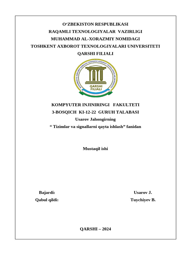 Jakhongir - Usarov (TSQI) | PDF