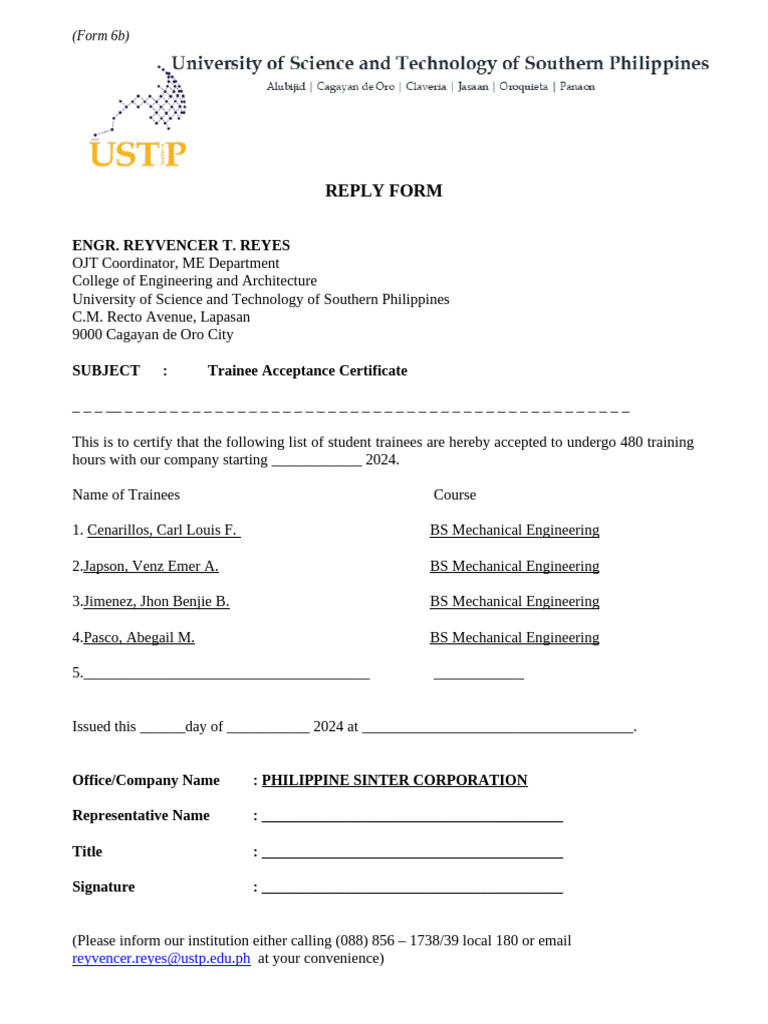 Form 6b Reply Form - USTP Template | PDF