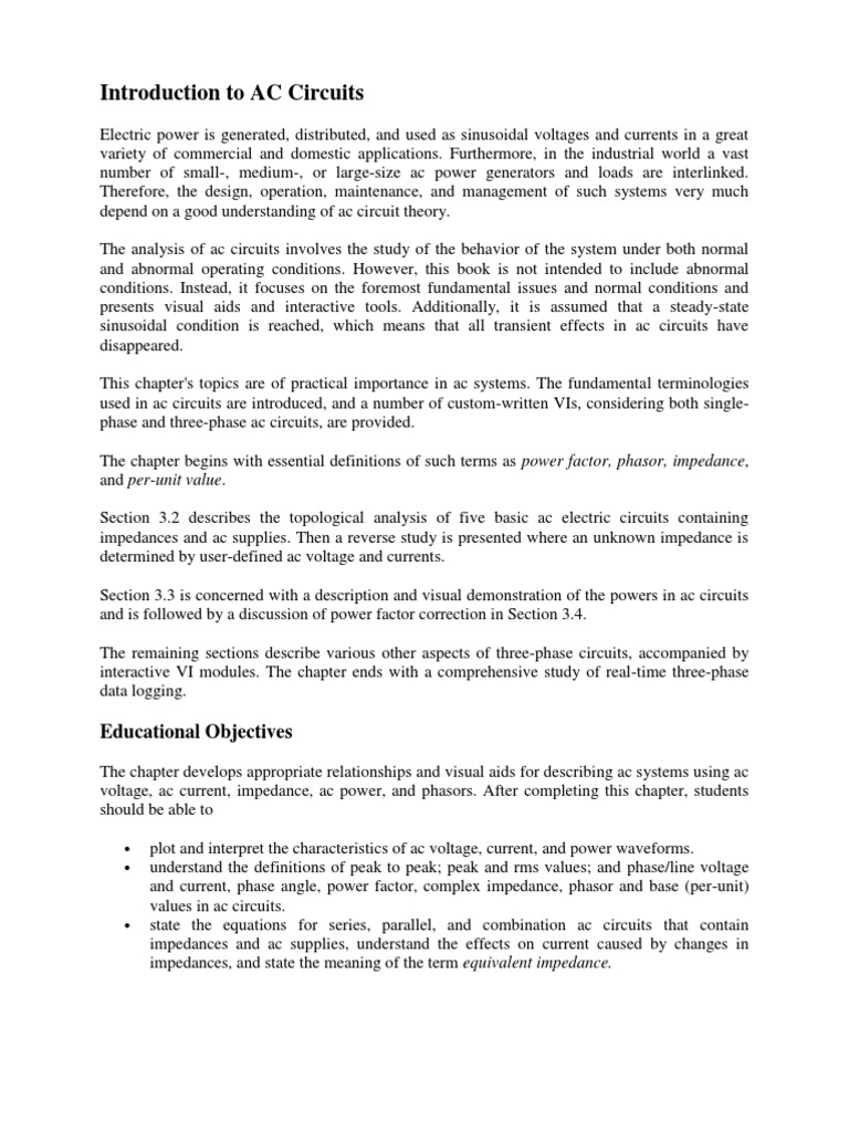 Introduction To Ac Circuits Pdf Electrical Impedance Alternating Current