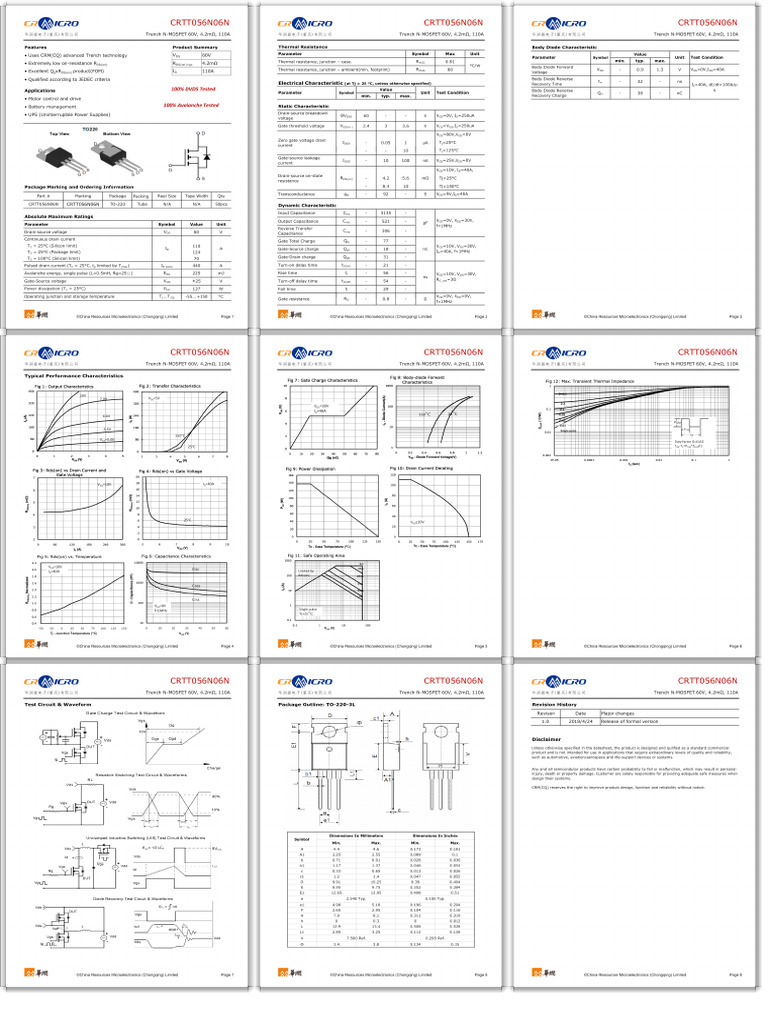CRMICRO CRTT056N06N Datasheet | PDF