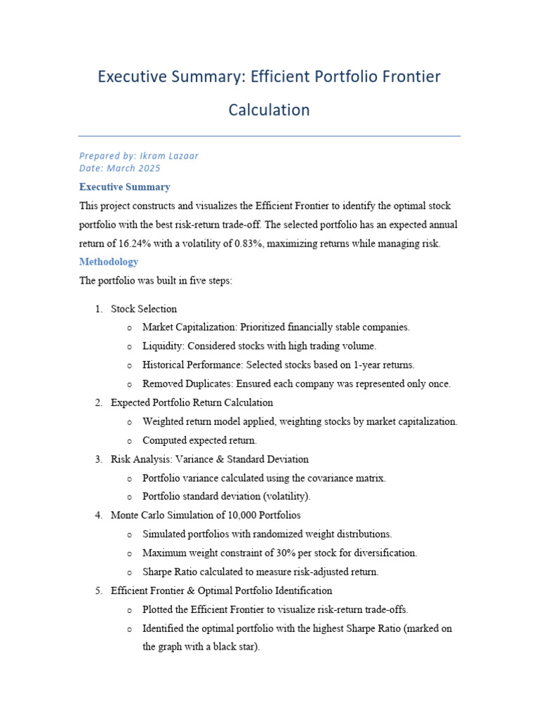 _Efficient_Portfolio_Frontier_Calculation_1742696131 | PDF | Modern Portfolio Theory | Financial ...