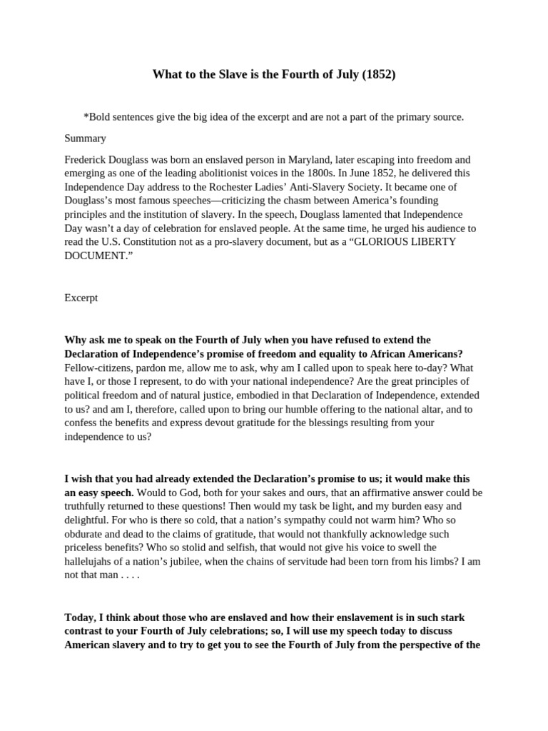 What to the Slave is the Fourth of July Critical Thinking | PDF ...