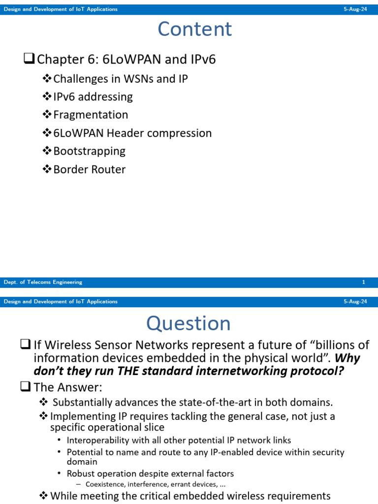 ch06-IPv6 and 6LoWPAN | PDF | I Pv6 | Internet Protocols