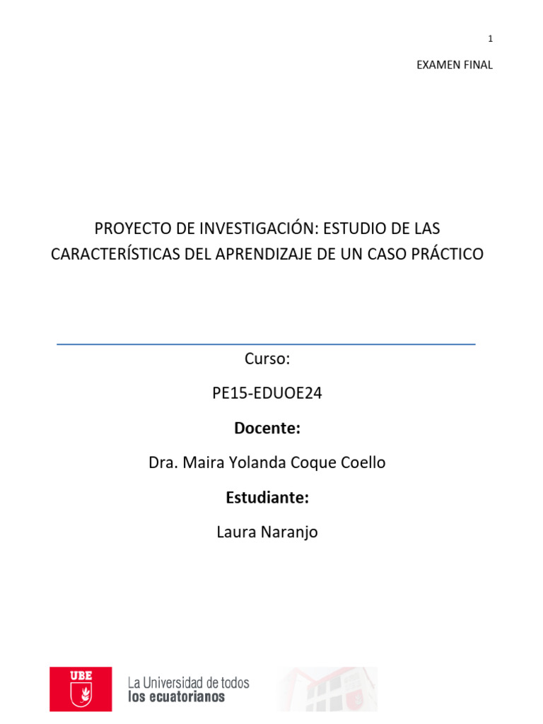 Proyecto de Investigación. Estudio de Un Caso. Aprendizaje (6) Final - Laura Naranjo | PDF ...