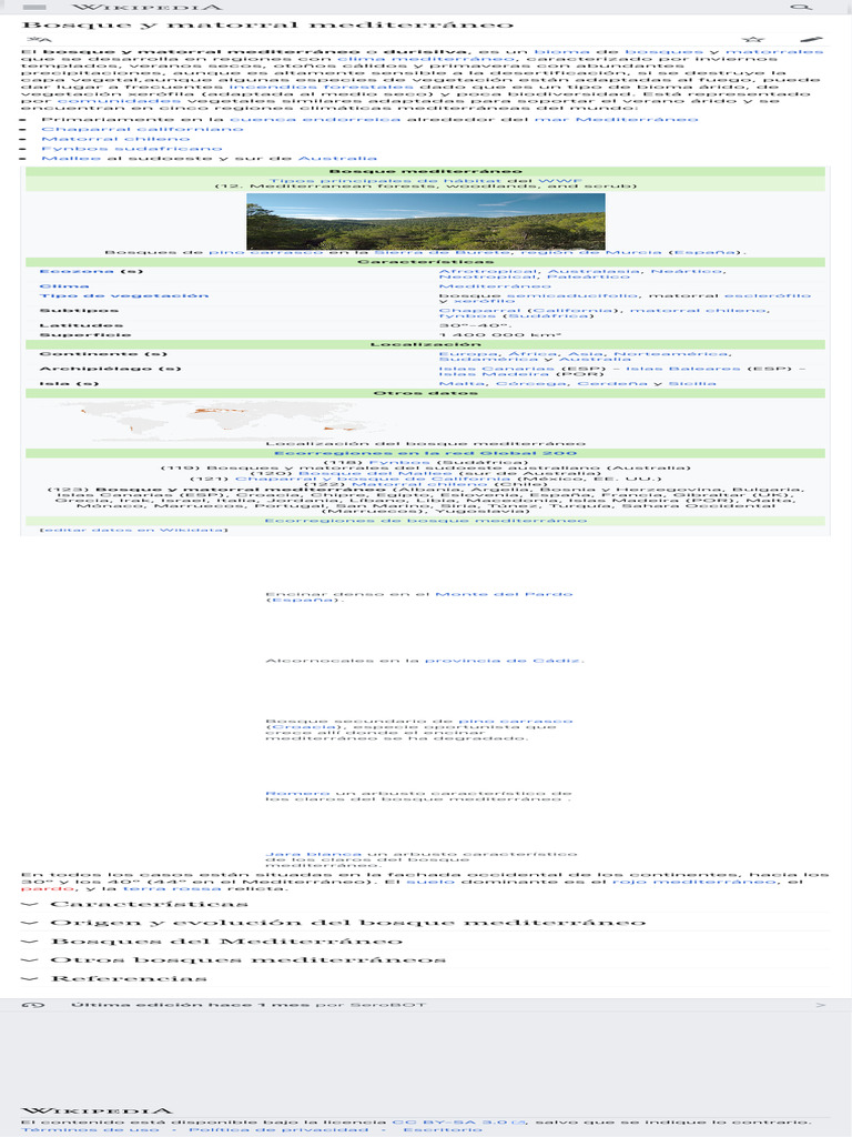 Bosque y Matorral Mediterráneo: Características | PDF | Biogeografia ...