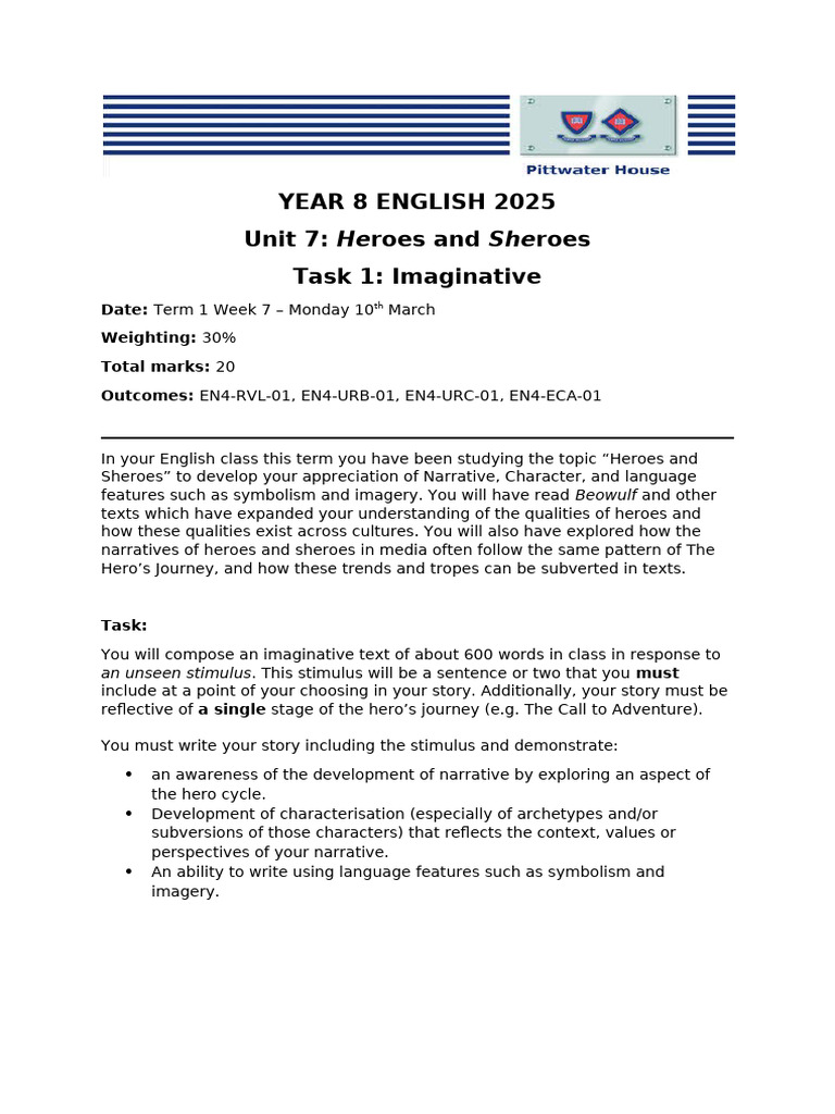 Year 8 Heroes and Sheroes Task 2025 | PDF | Narrative | Hero