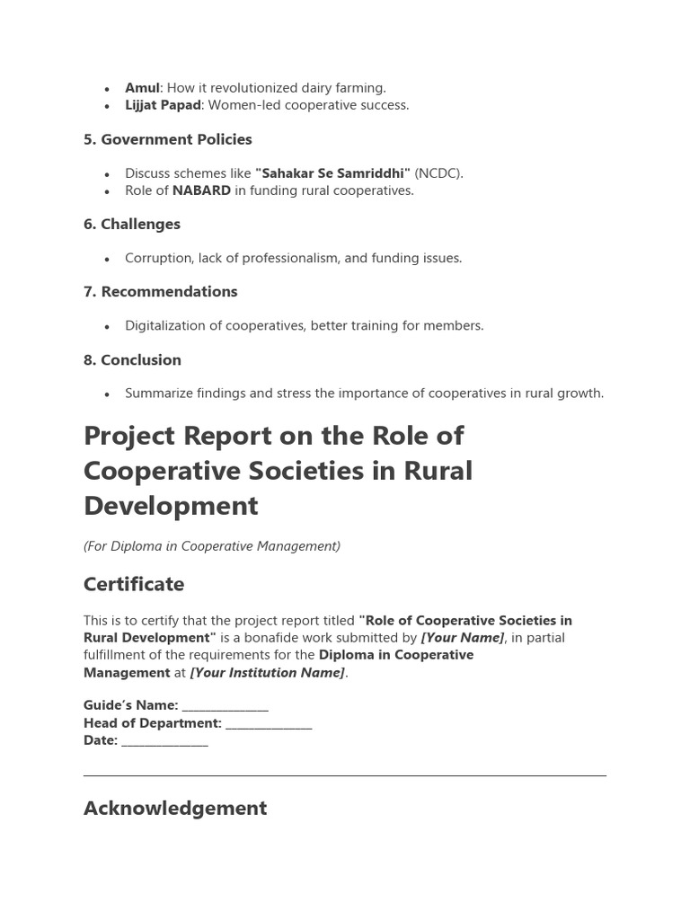 Project Report On The Role of Cooperative Societies in Rural ...