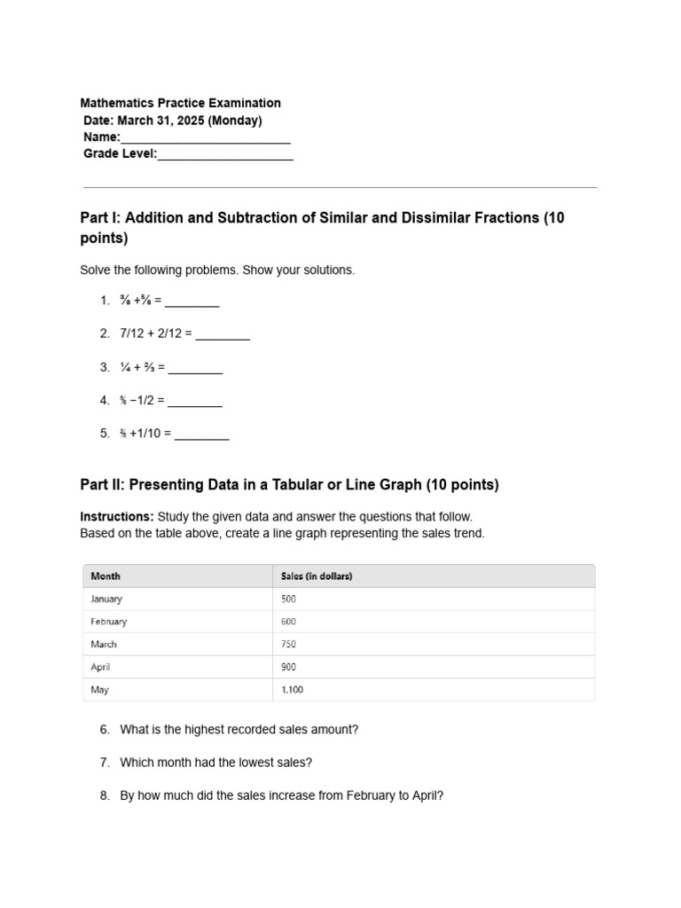 Mathematics Practice Examination | PDF