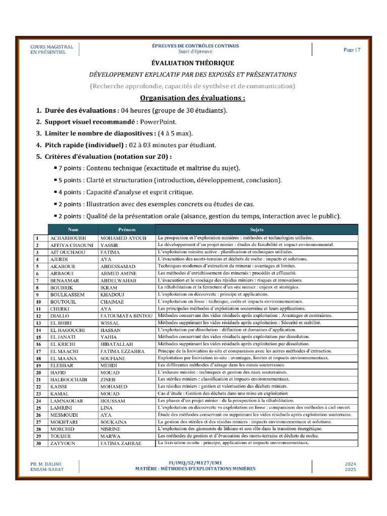PrDALIMI 24-25 ENSAM-Rabat FI-GMQE S4 M30 E1 EC ECC CC-N01 Sujet VF | PDF