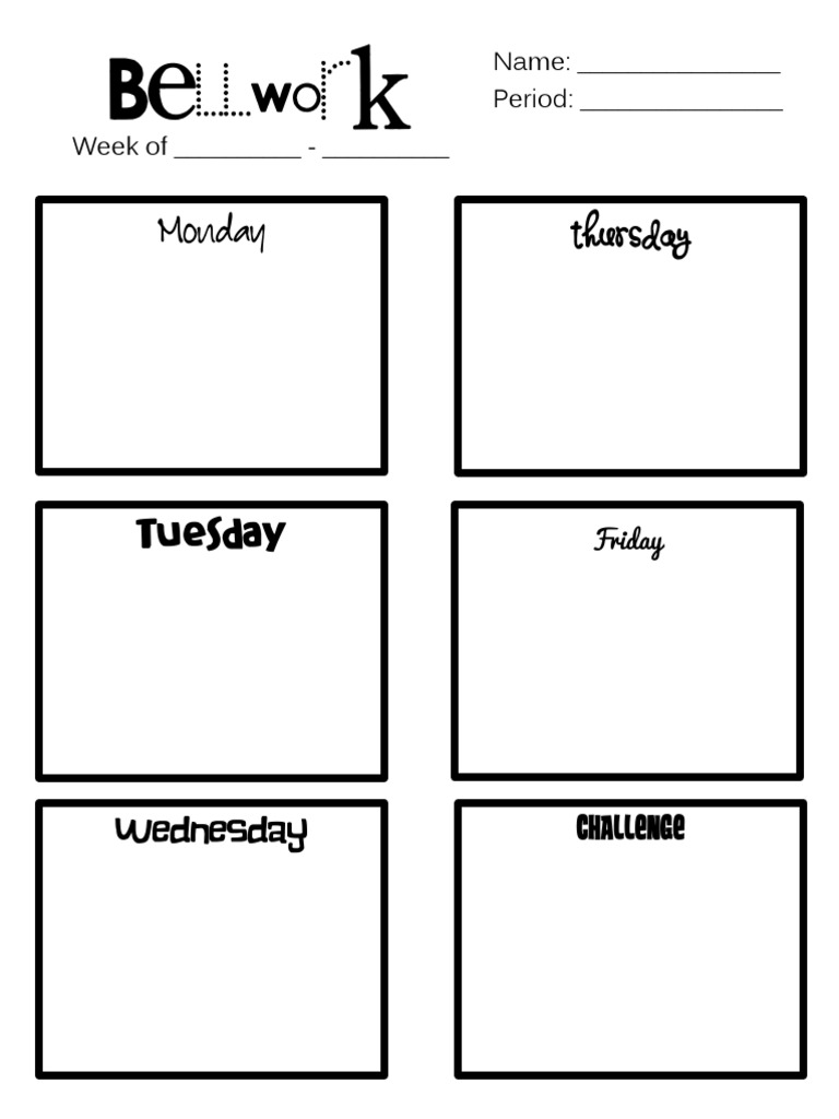 Weekly Bellwork Schedule Template | PDF