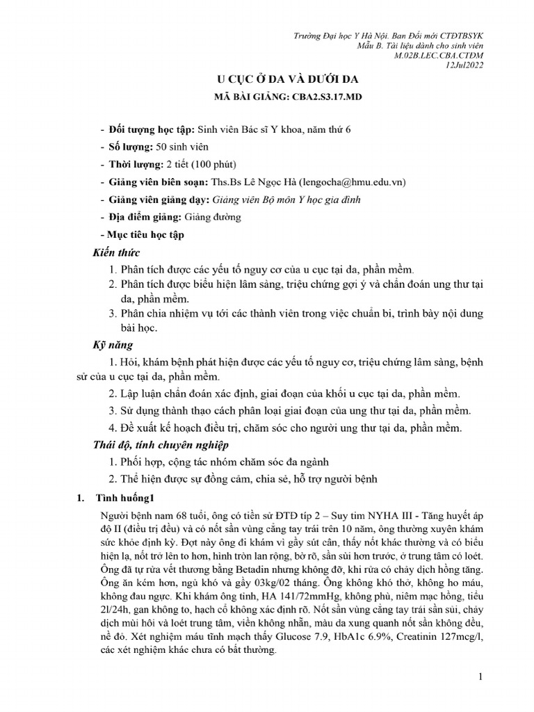 Mau 2B.CBA2.S3.17. U Cục Dưới Ở Da Dưới Da. | PDF