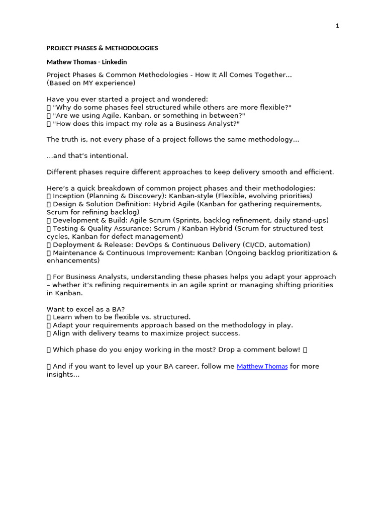 PROJECT PHASES & Methodologies-Agile | PDF