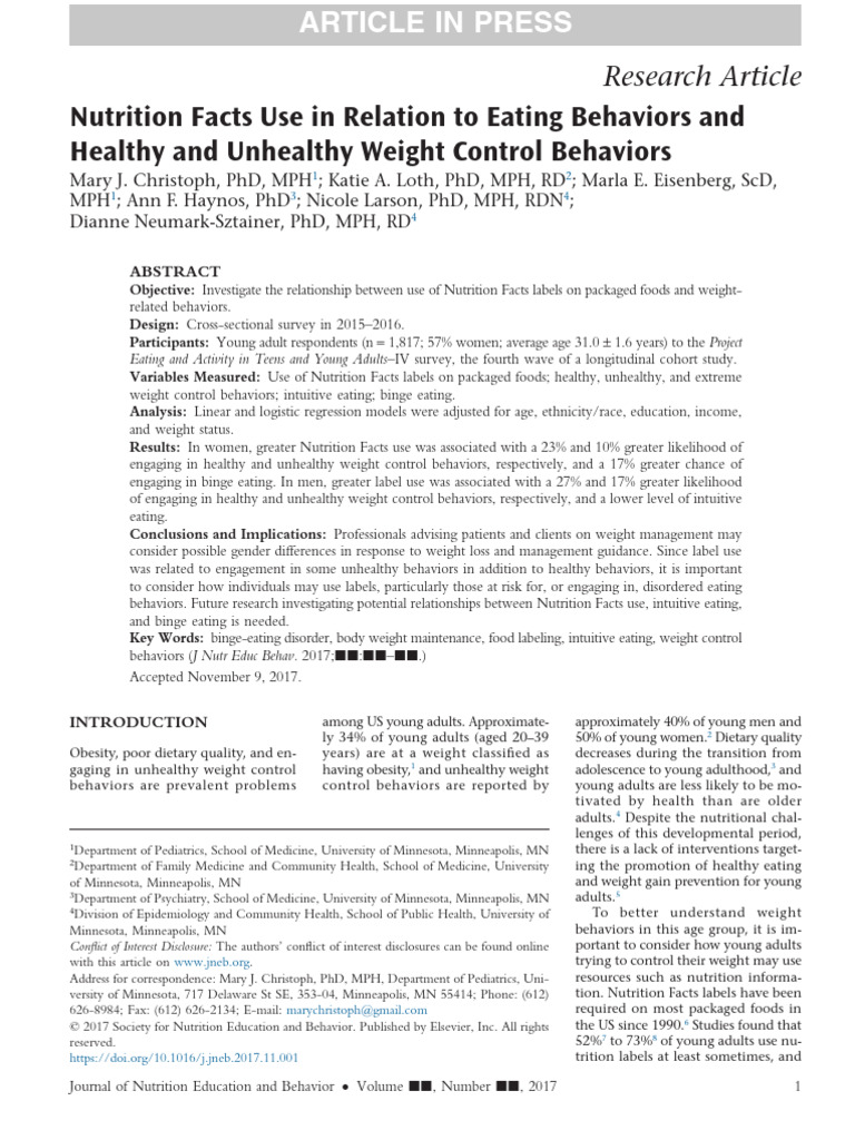 Nutrition Labels and Weight Control Behaviors | PDF | Obesity | Eating