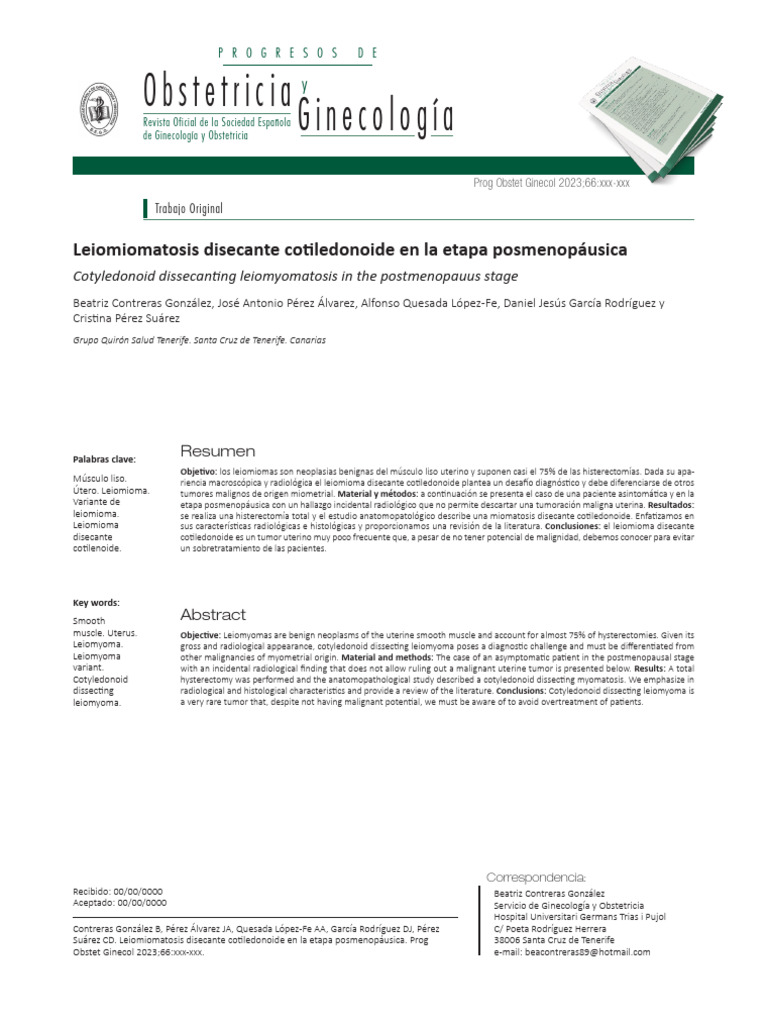 To Leiomiomatosis Disecante Cotiledonoide 030124 | PDF | Neoplasias ...