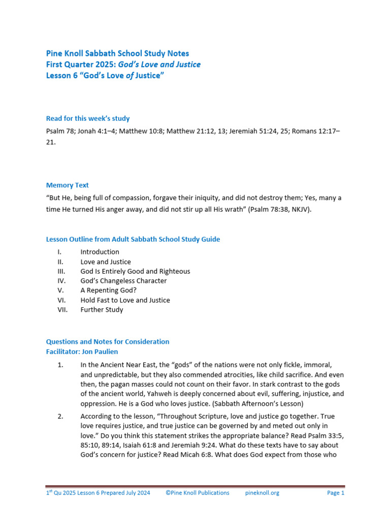 Lesson 6 Gods Love of Justice | PDF | Jesus | Justice