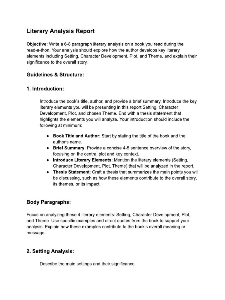 Literary Analysis Report - Read a Ton | PDF