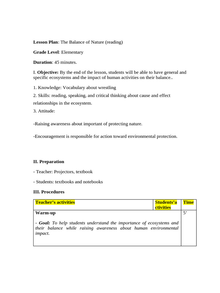 Reading Lesson Plan | PDF | Ecosystem | Nature