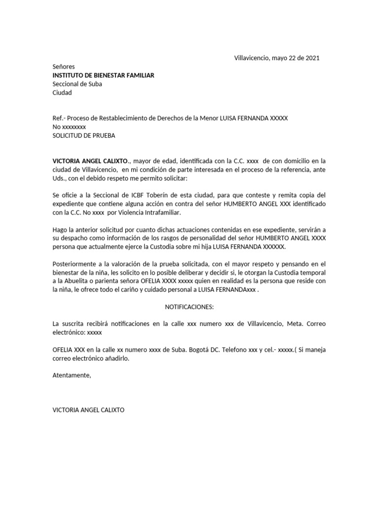 Peticion Vicky A Icbf Suba | PDF