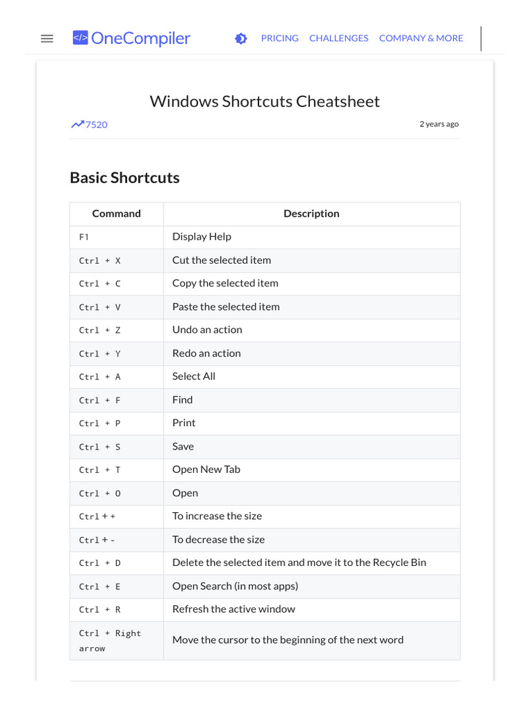 Windows Shortcuts Cheatsheet | PDF | Microsoft Windows | Software