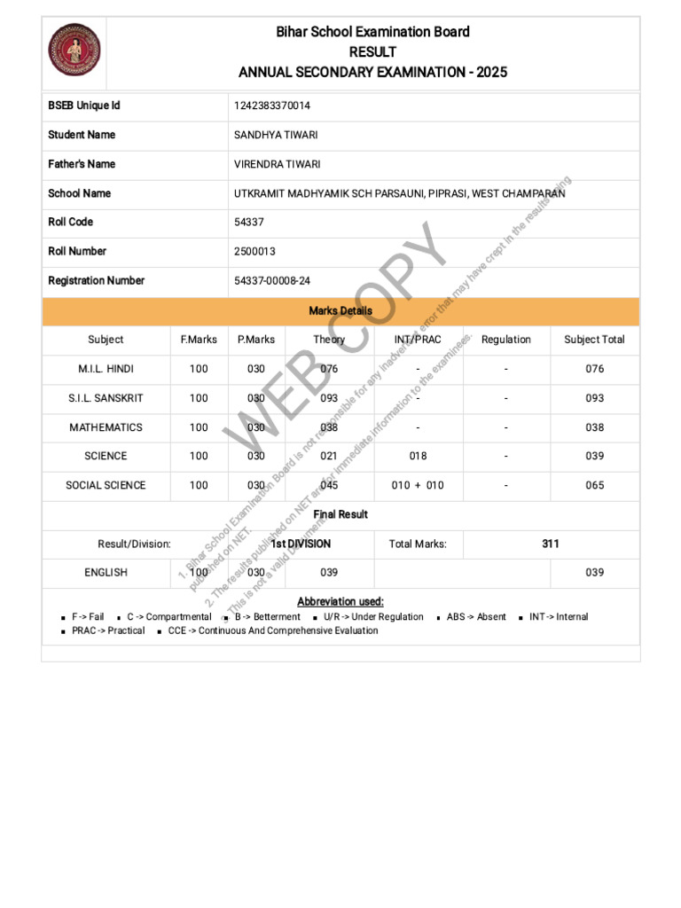 Sandhya Result | PDF | Vocational Education | Secondary Education