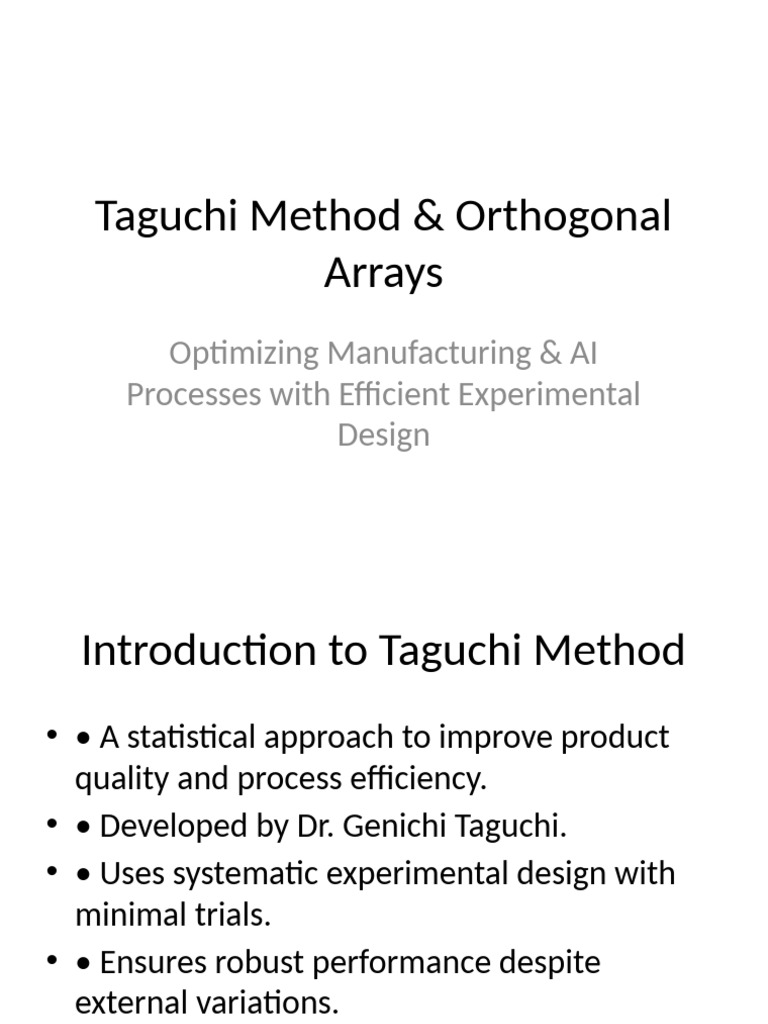 Taguchi Method Orthogonal Arrays | PDF