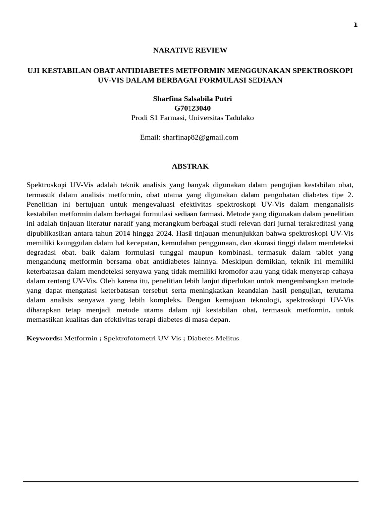 Uji Kestabilan Obat Antidiabetes Metformin Menggunakan Spektroskopi Uv ...