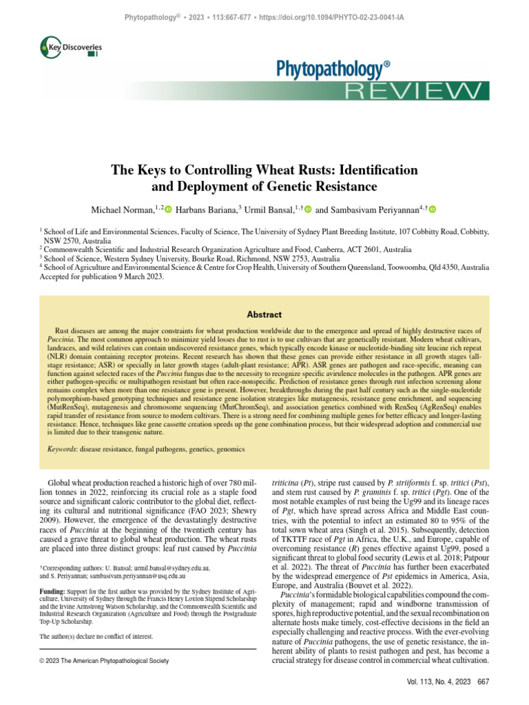 2023-The Keys To Controlling Wheat Rusts | PDF | Wheat | Dna Sequencing