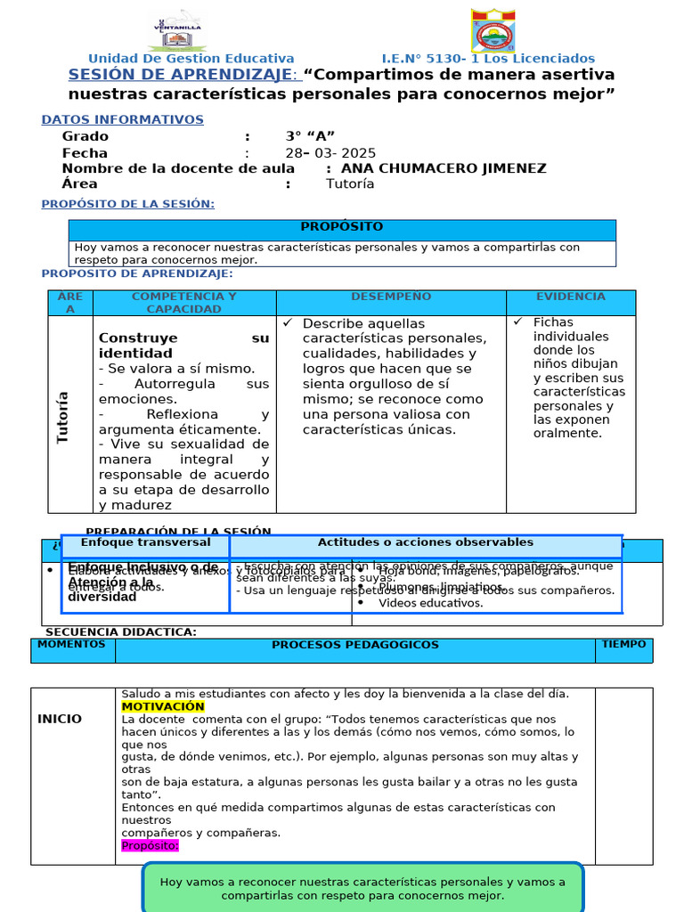 Sesion Tutoría Compartimos Nuestras Caracteríticas | PDF | Aprendizaje | Ciencia cognitiva